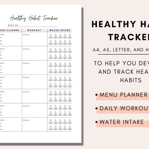 Healthy Habit Tracker Printable, Habit Tracker Digital, Fitness ...