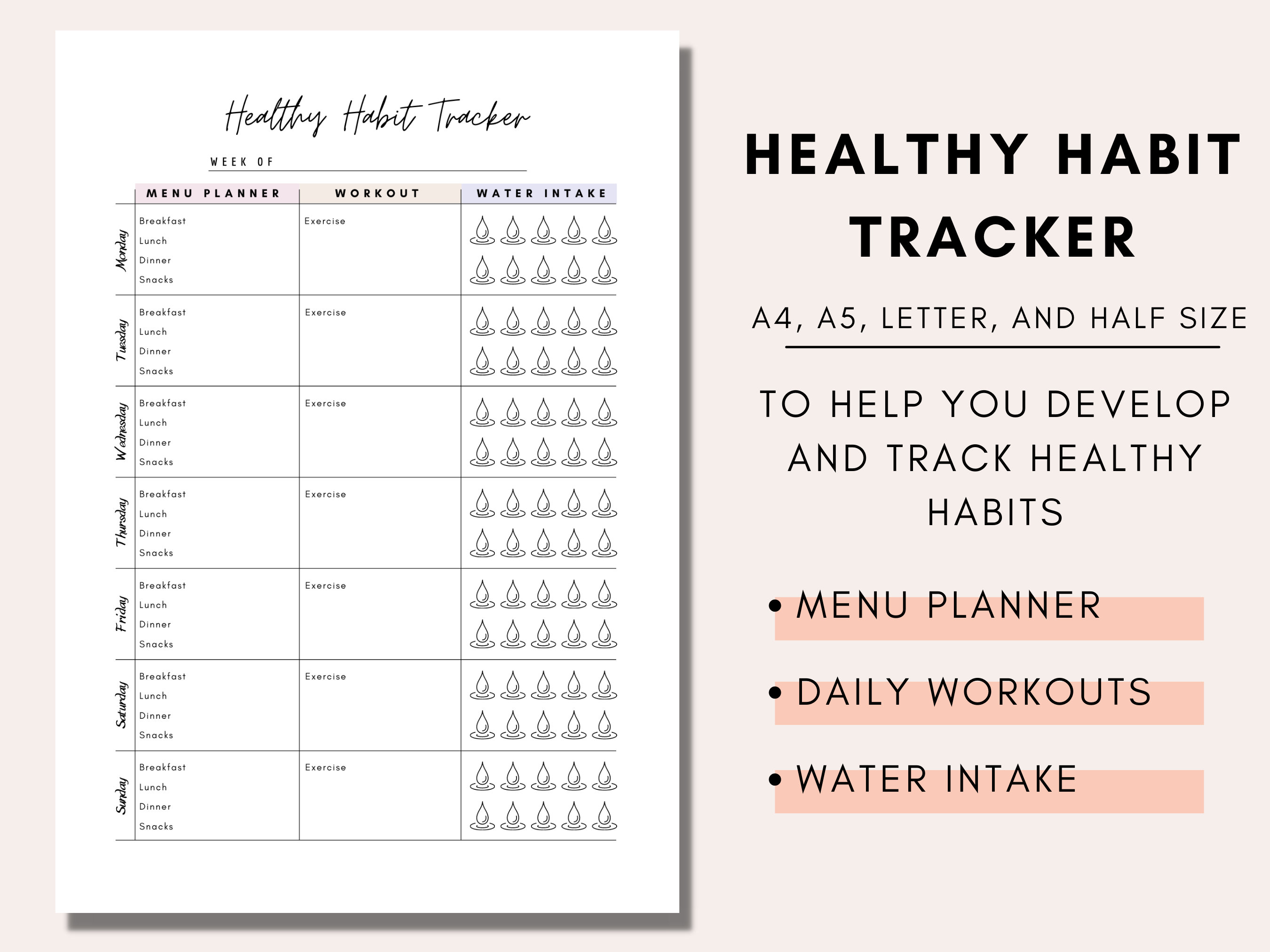 Healthy Habit Tracker Printable, Habit Tracker Digital, Fitness ...