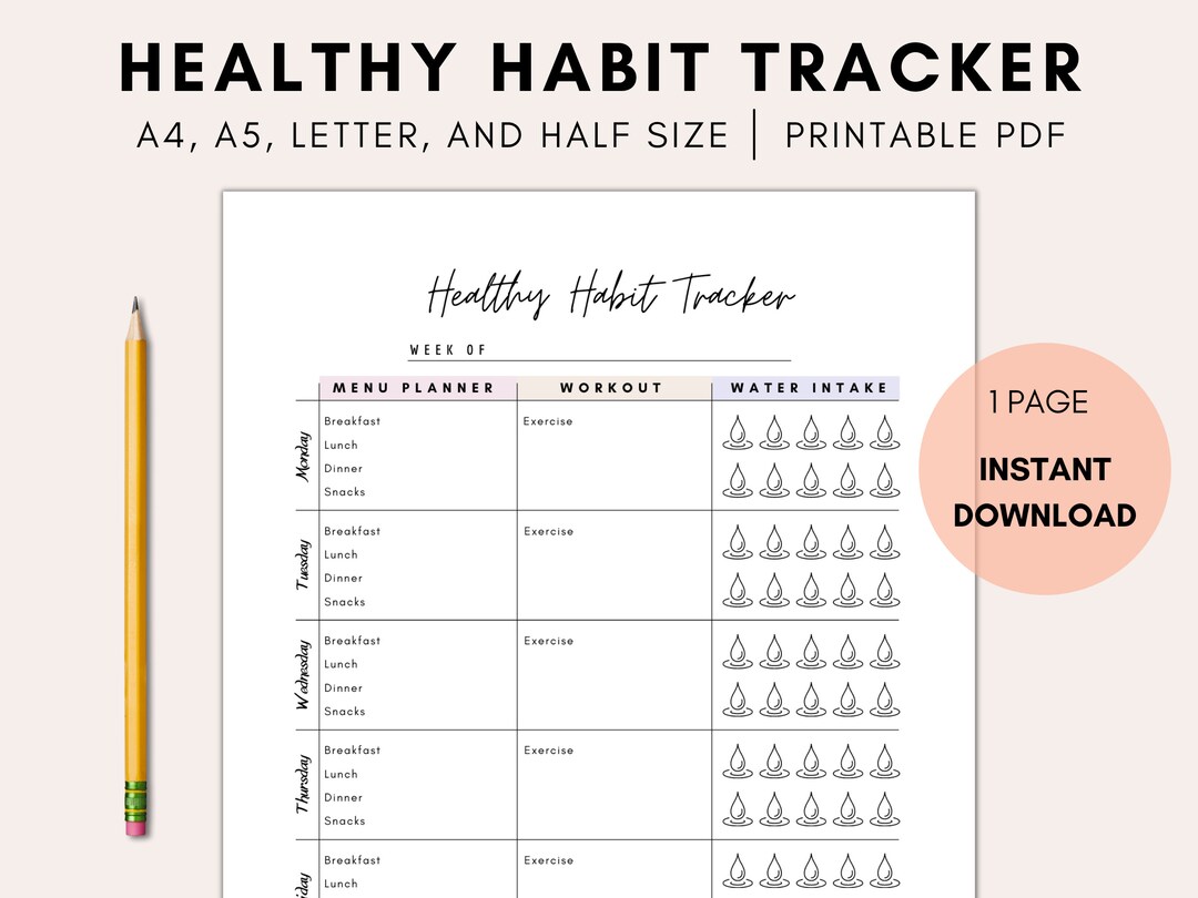 Healthy Habit Tracker Printable, Habit Tracker Digital, Fitness ...