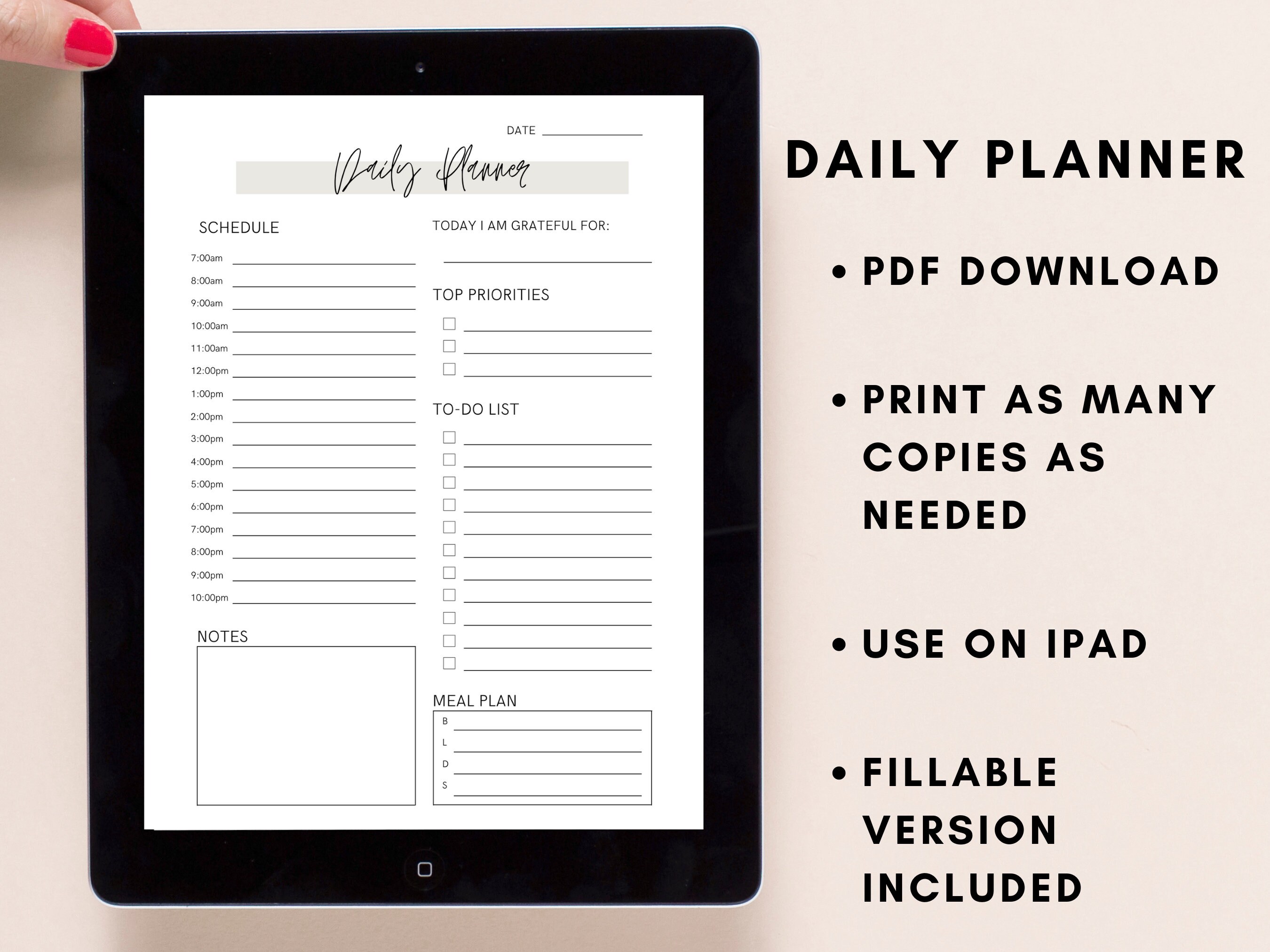 Minimalist Daily Planner Printable | Time Blocking | Daily Hourly ...