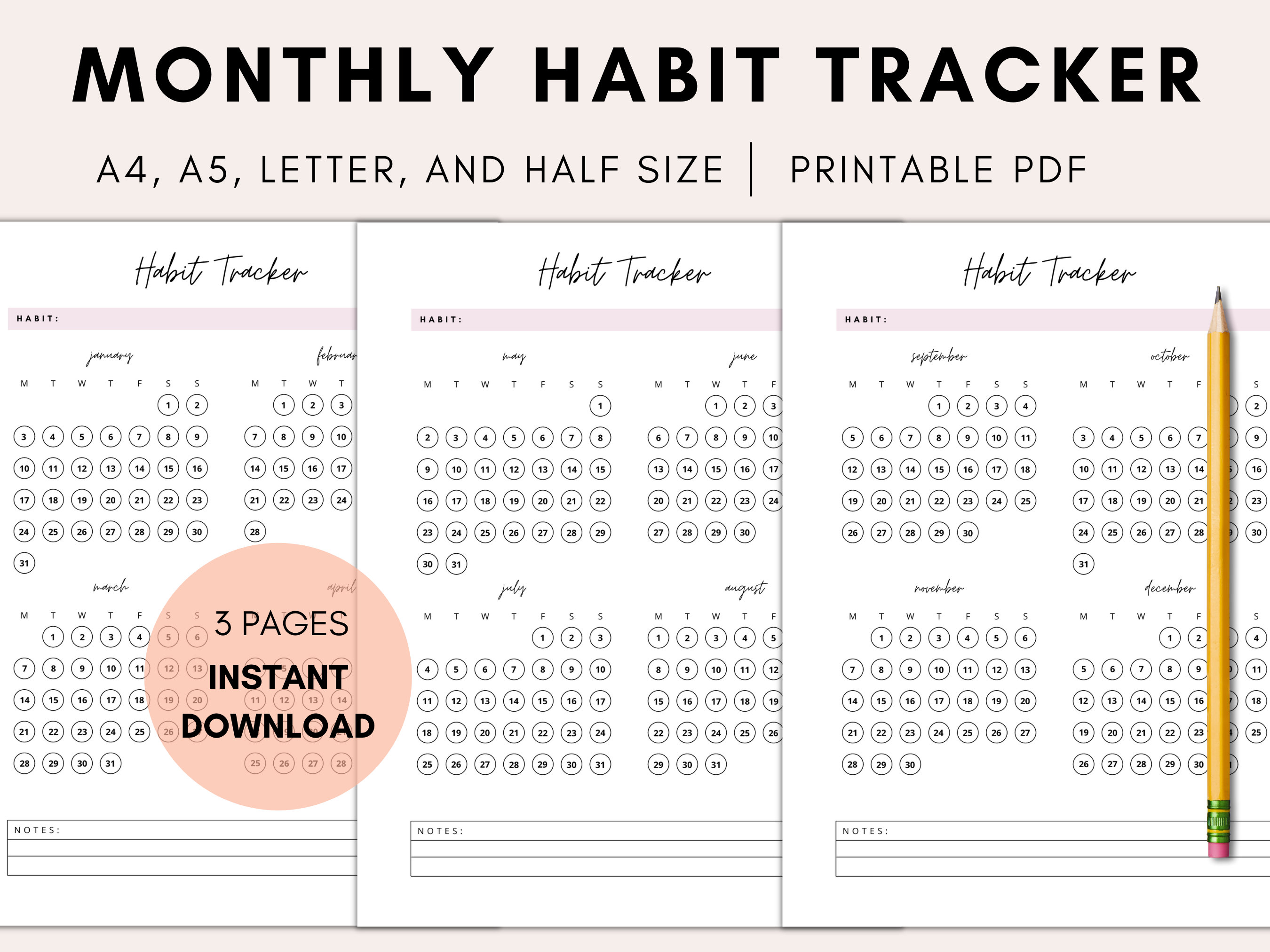 Monthly Habit Tracker, Habit Tracker Printable, Habit Tracker Template ...