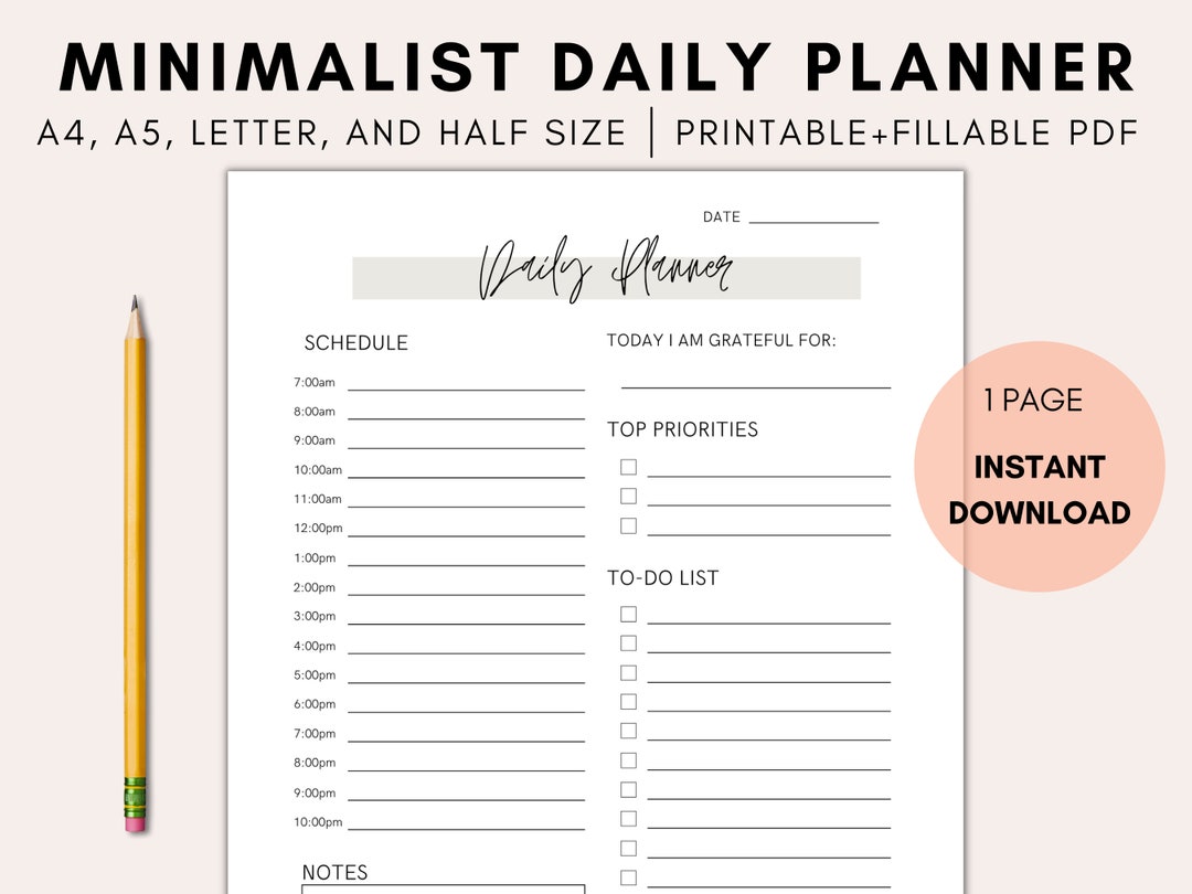 Minimalist Daily Planner Printable | Time Blocking | Daily Hourly ...