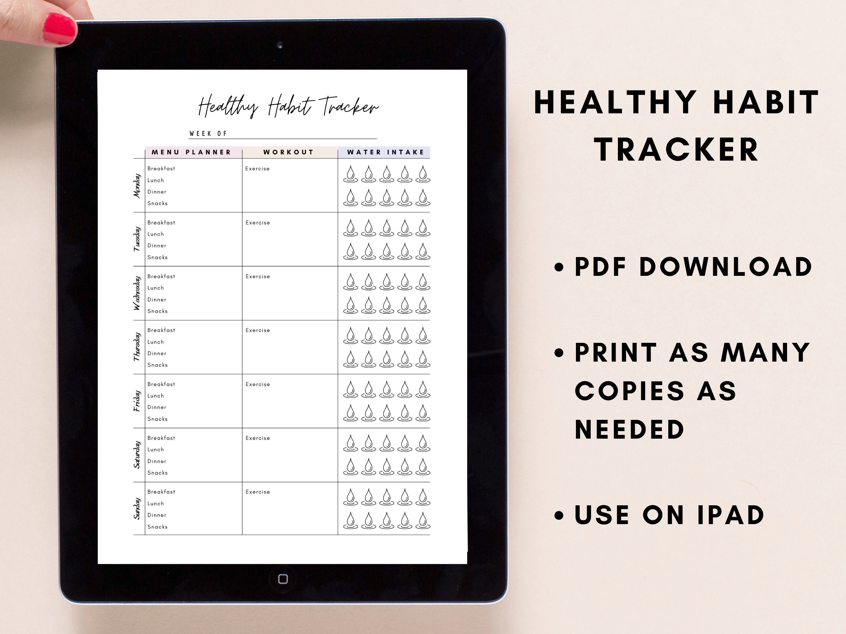 Healthy Habit Tracker Printable, Habit Tracker Digital, Fitness ...