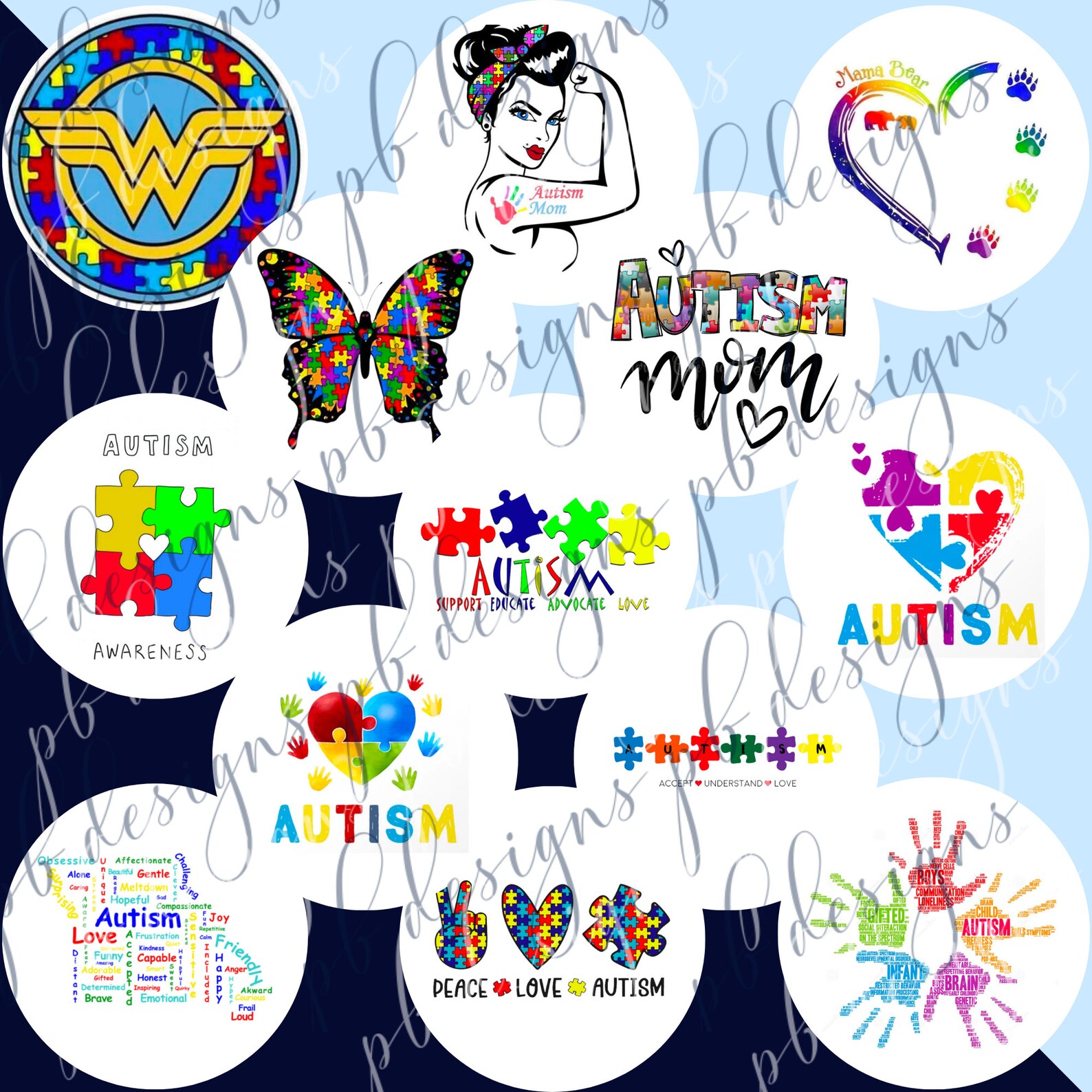 Autism Awareness Grab Bag Freshie Cardstock Cutouts Circle - Etsy