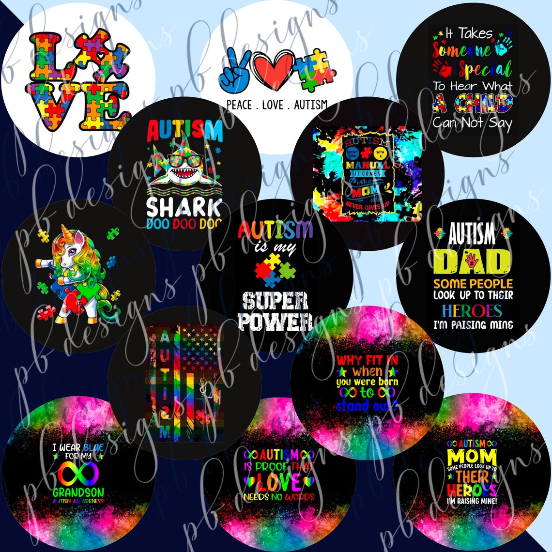 Autism Awareness Grab Bag Freshie Cardstock Cutouts Circle - Etsy