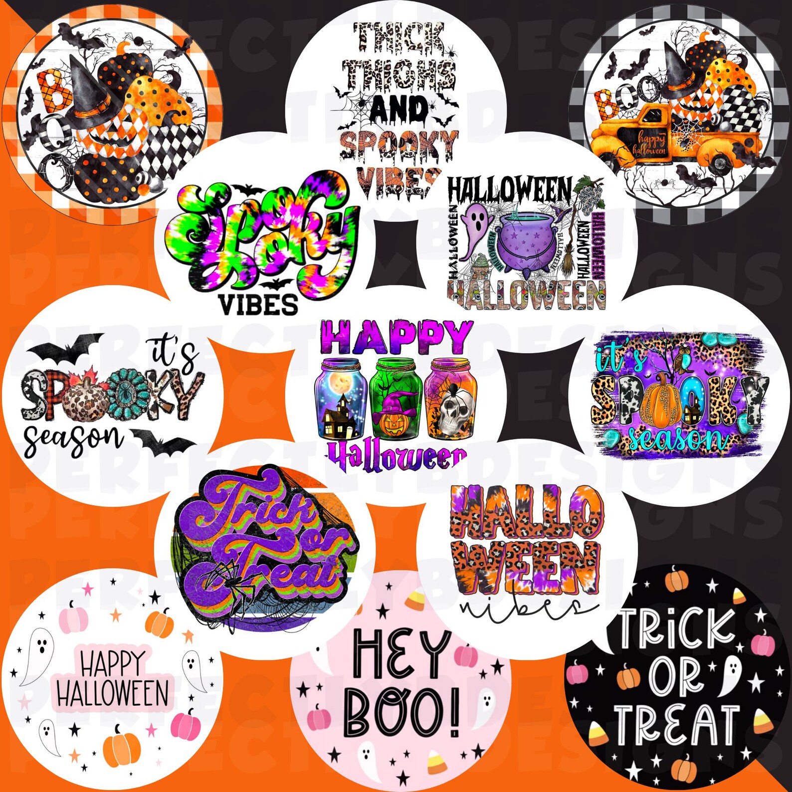 Mixed Halloween Grab Bag | Circle Cutouts | Retro Halloween | Pink ...