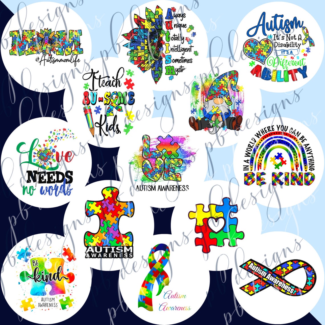 Autism Awareness Grab Bag Freshie Cardstock Cutouts Circle - Etsy