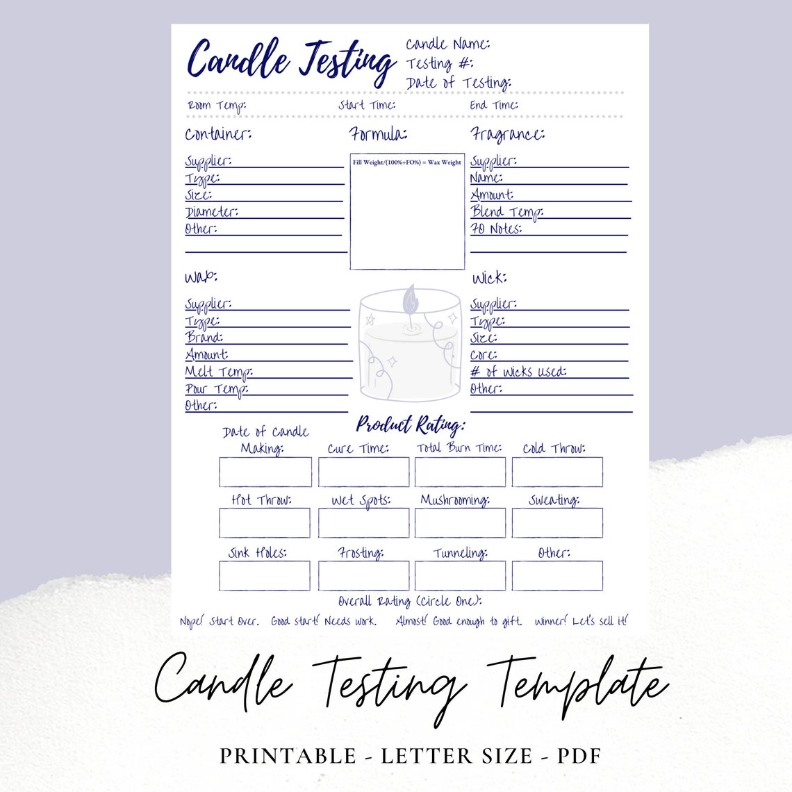 Editable Candle Testing Template Candle Making Testing Sheet - Etsy UK