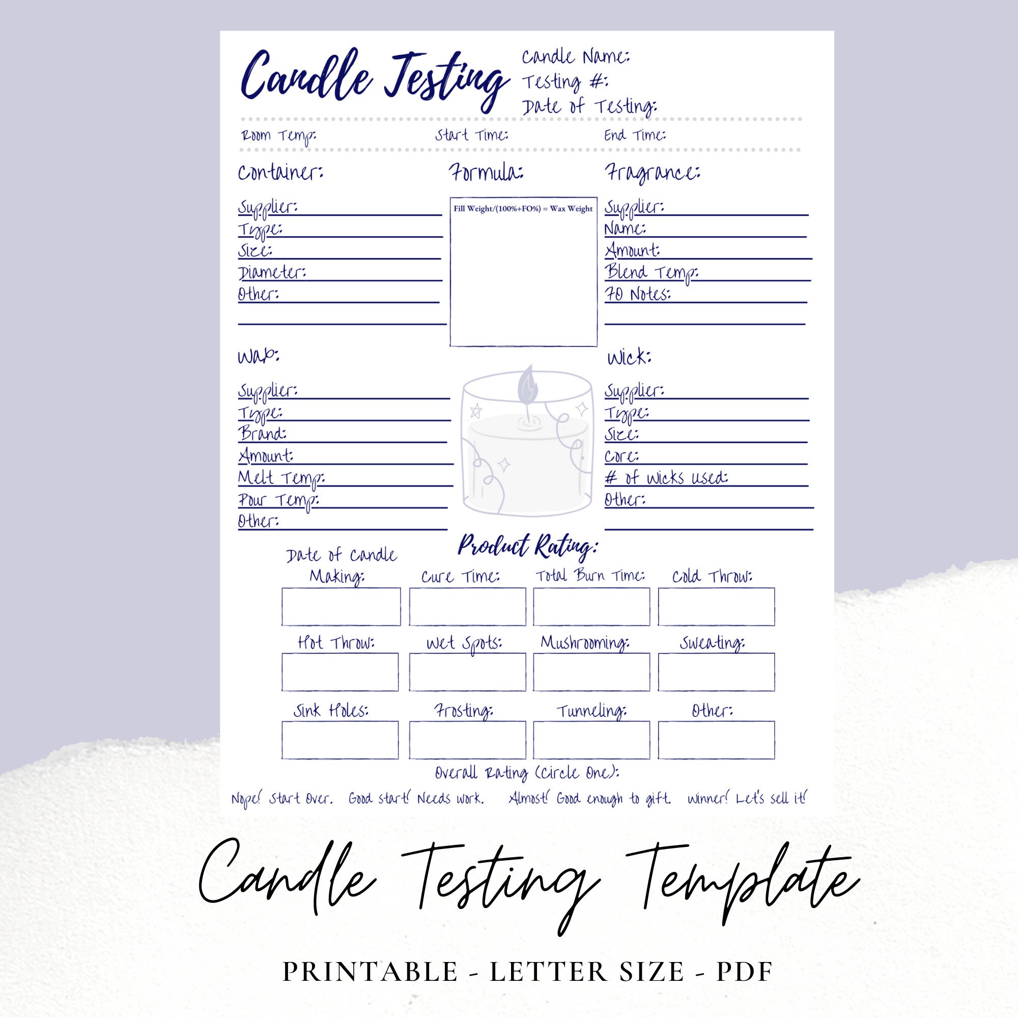 Editable Candle Testing Template Candle Making Testing Sheet - Etsy UK