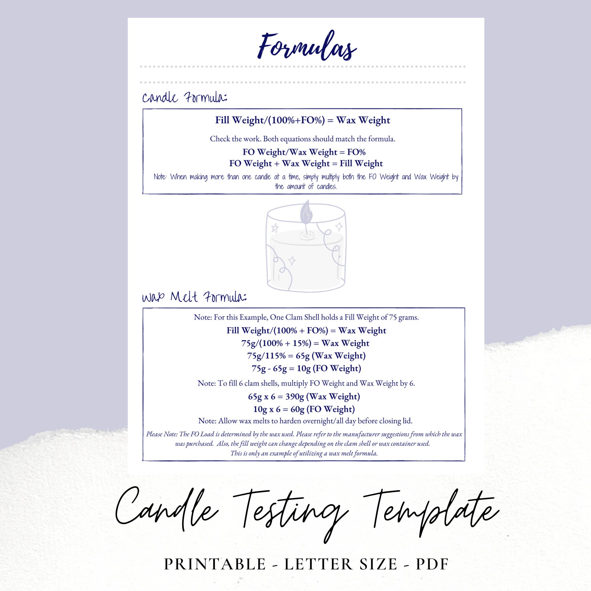 Editable Candle Testing Template Candle Making Testing Sheet - Etsy