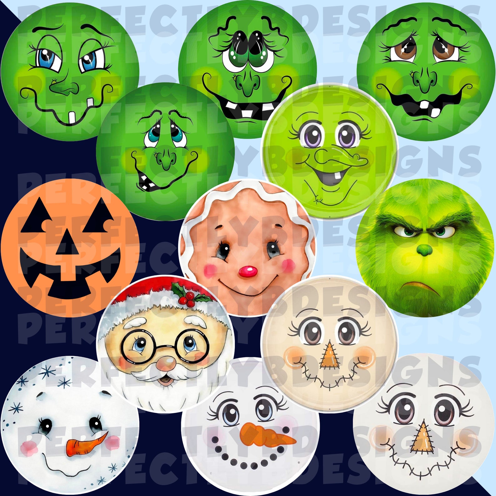 Cute Faces Grab Bag | Circle Cardstock Cutouts | Grinch | Santa ...