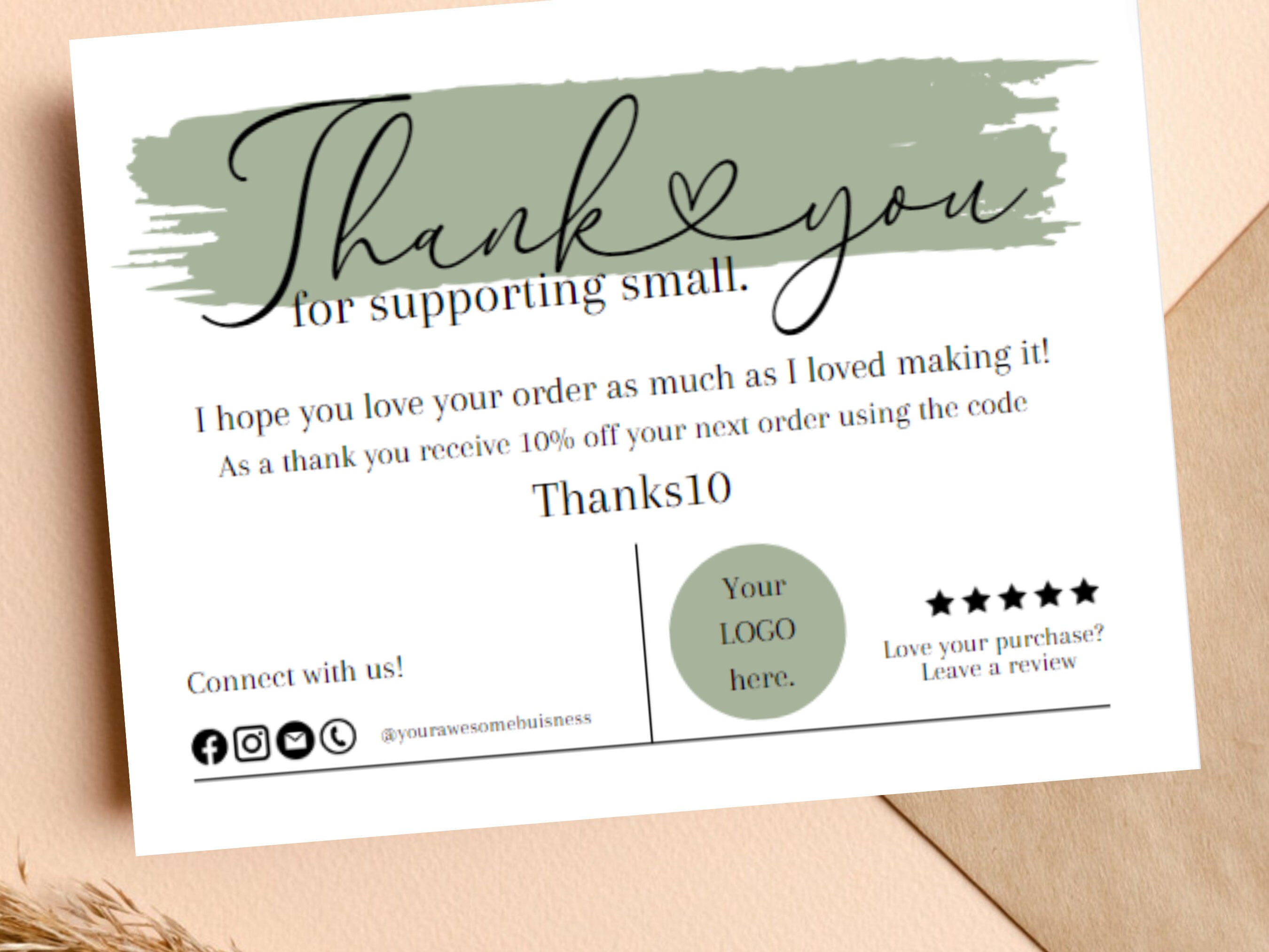 Minimal Printable Luxury Thank You Small Business' Card, Template Card ...