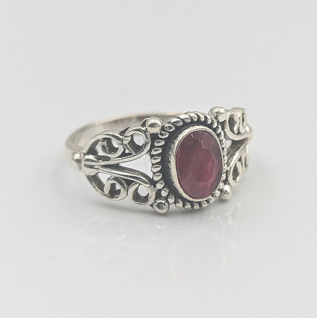 Ruby Ring .925 Sterling Silver Ring Pink Gemstone Ring Boho Ring ...