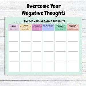 Overcome Negative Thoughts CBT Worksheet | Mental Health Journal ...