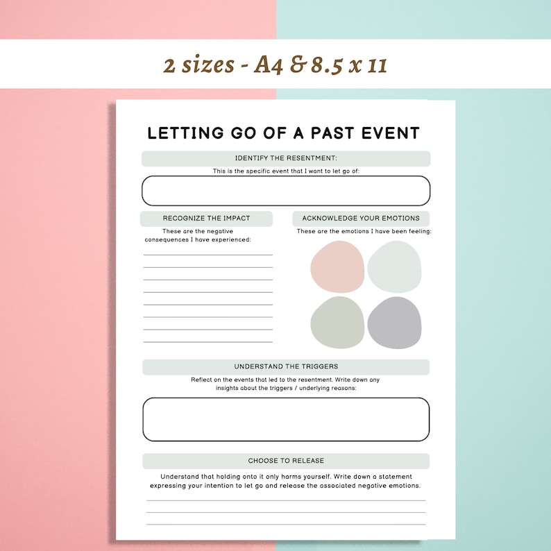 Letting Go of the Past or a Resentment | CBT Worksheet | Mental Health ...