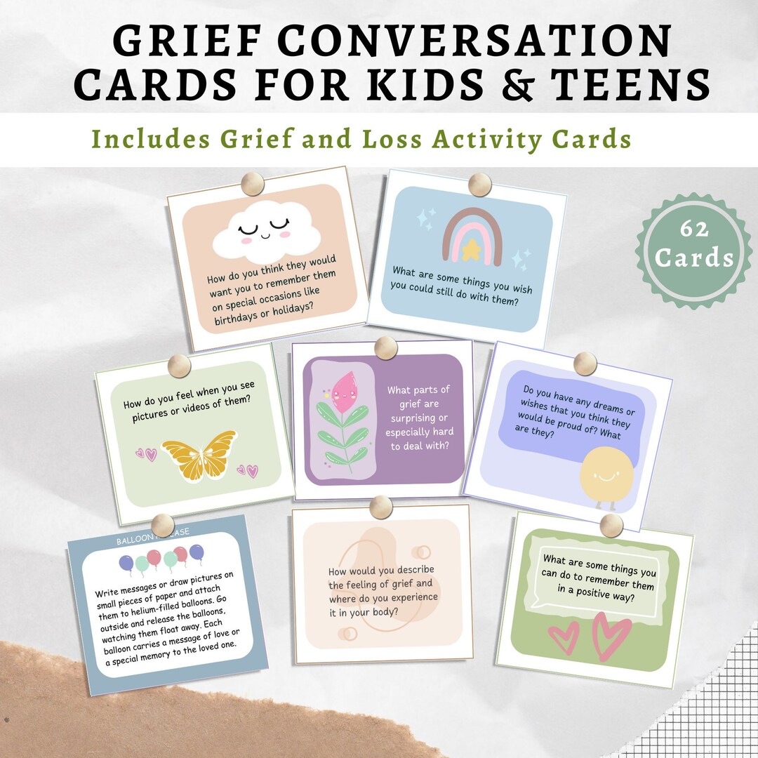 Grief Loss Conversation Questions Cards for Kids and Teens Therapist ...