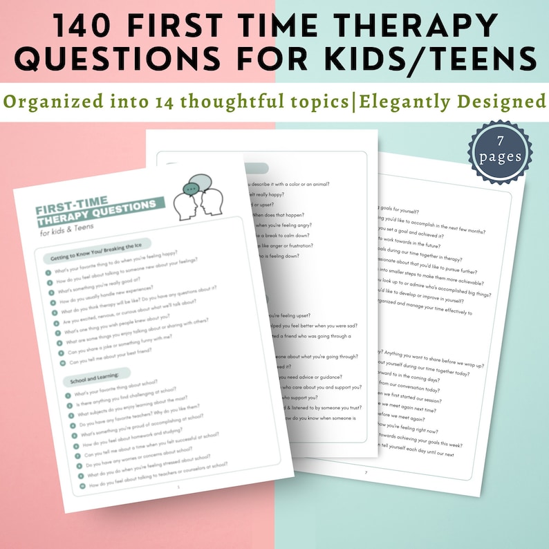 140 First Session Therapy Questions for Kids and Teens Therapists PDF ...