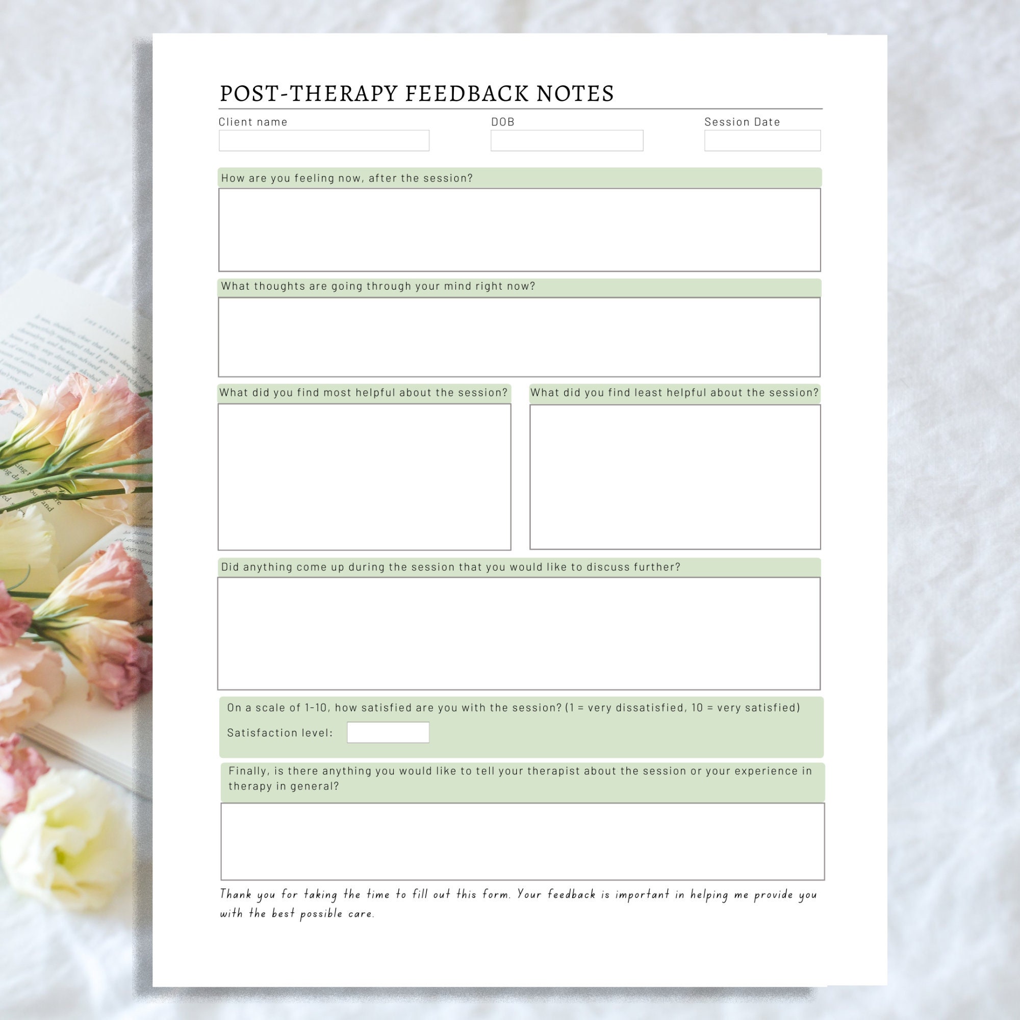 Client Feedback Form for Therapists | Counseling Session Tools | MFT ...