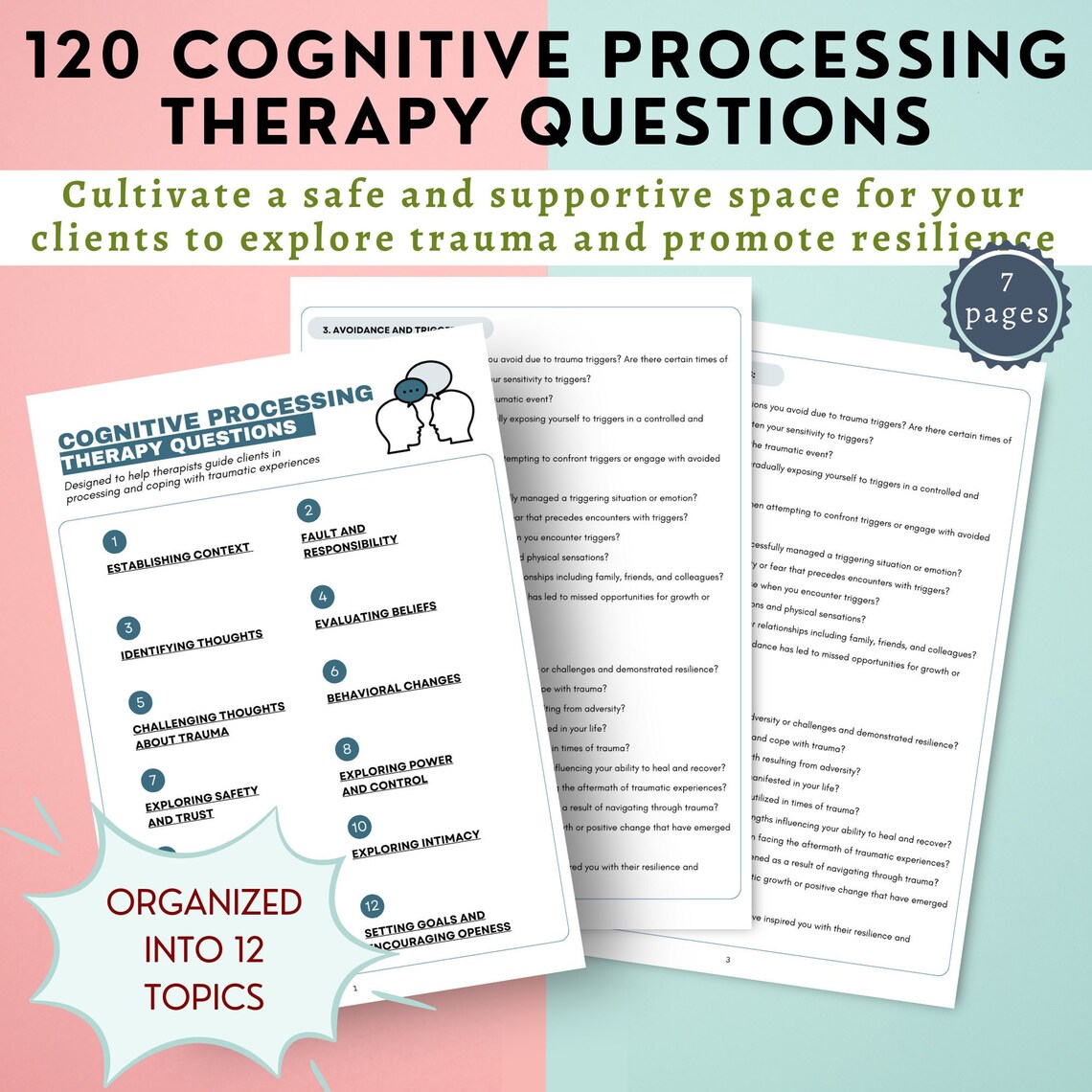 CPT Cognitive Processing Therapy Questions | Counseling Session Tools ...