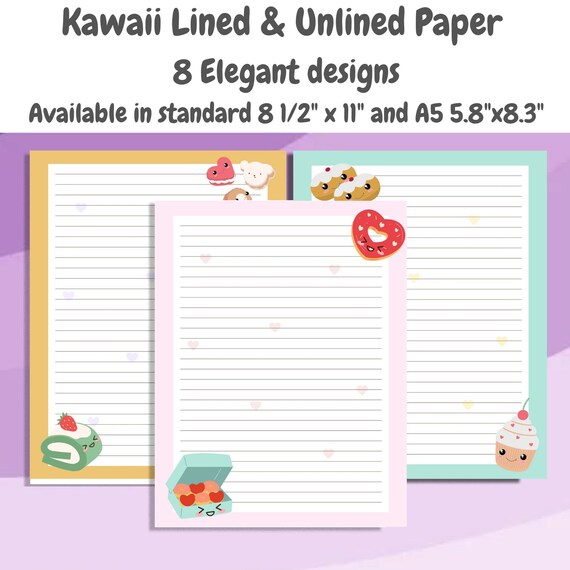 Kawaii Notebook Paper Cute Printable Lined Journal Diary | Etsy