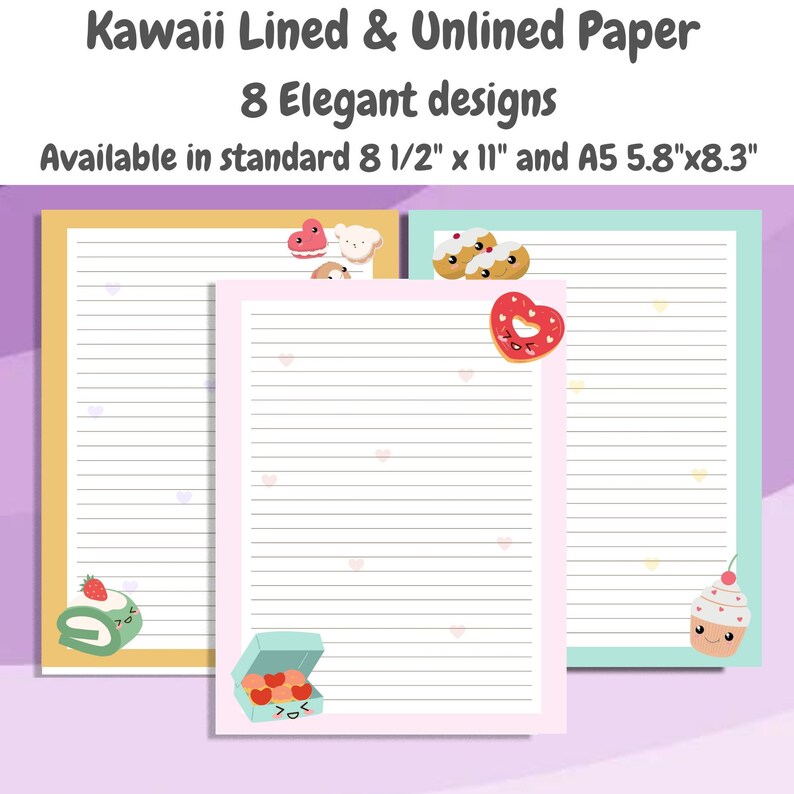 Kawaii Notebook Paper Cute Printable Lined Journal Diary | Etsy