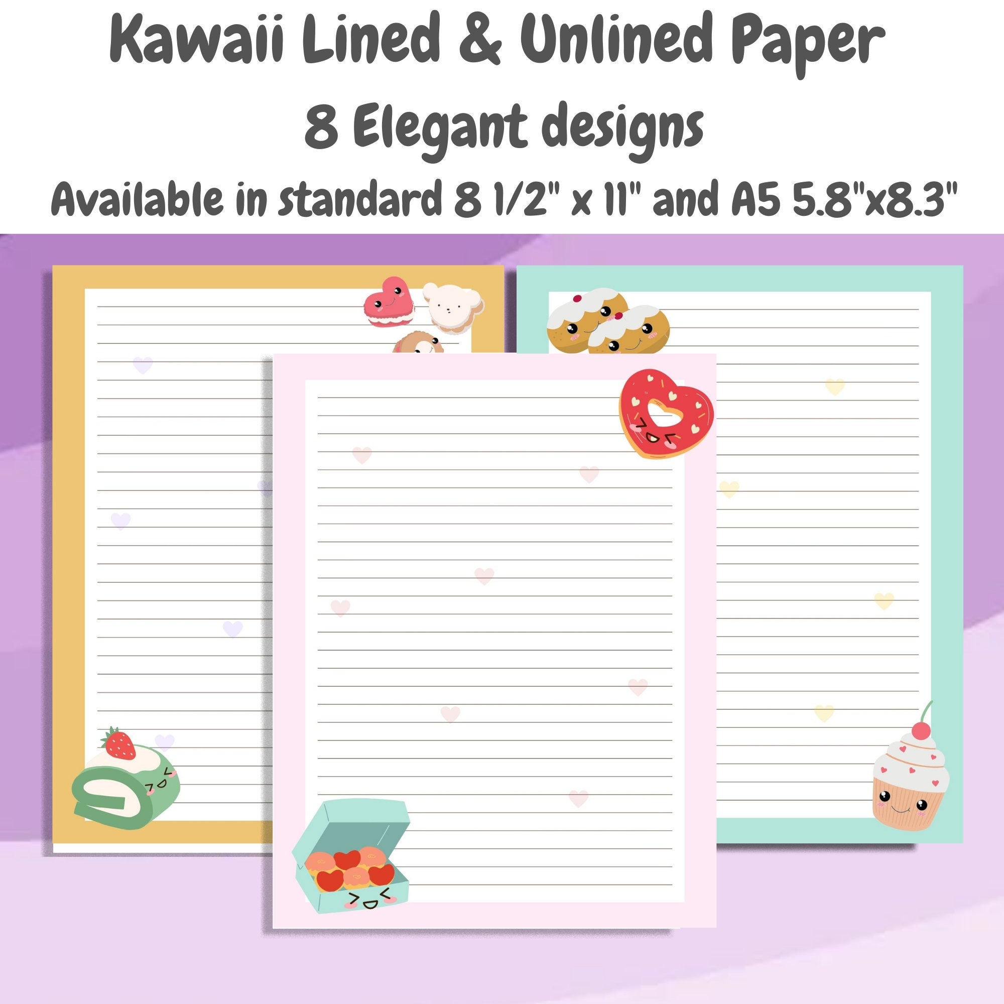 Kawaii Notebook Paper Cute Printable Lined Journal Diary | Etsy