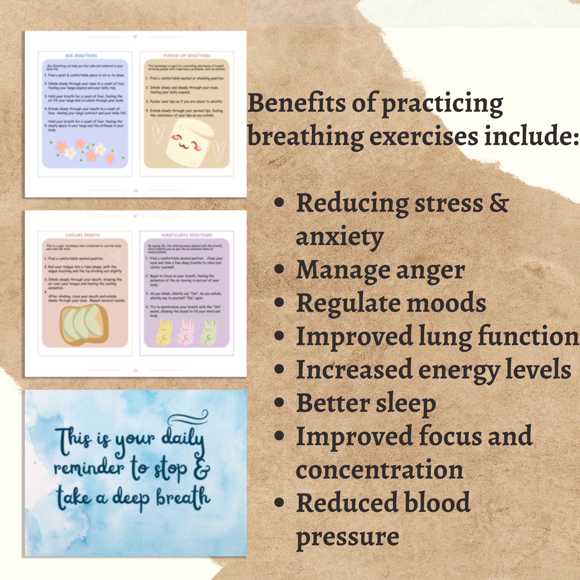 Calm Breathwork for Relaxation Cards | 30 Unique Printable Meditation ...