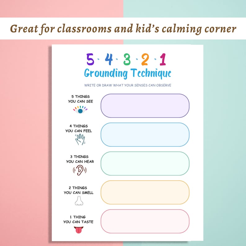 Grounding Technique Grounding Worksheet Kids Calm Down - Etsy Grounding Technique Grounding Worksheet Kids Calm Down - Etsy