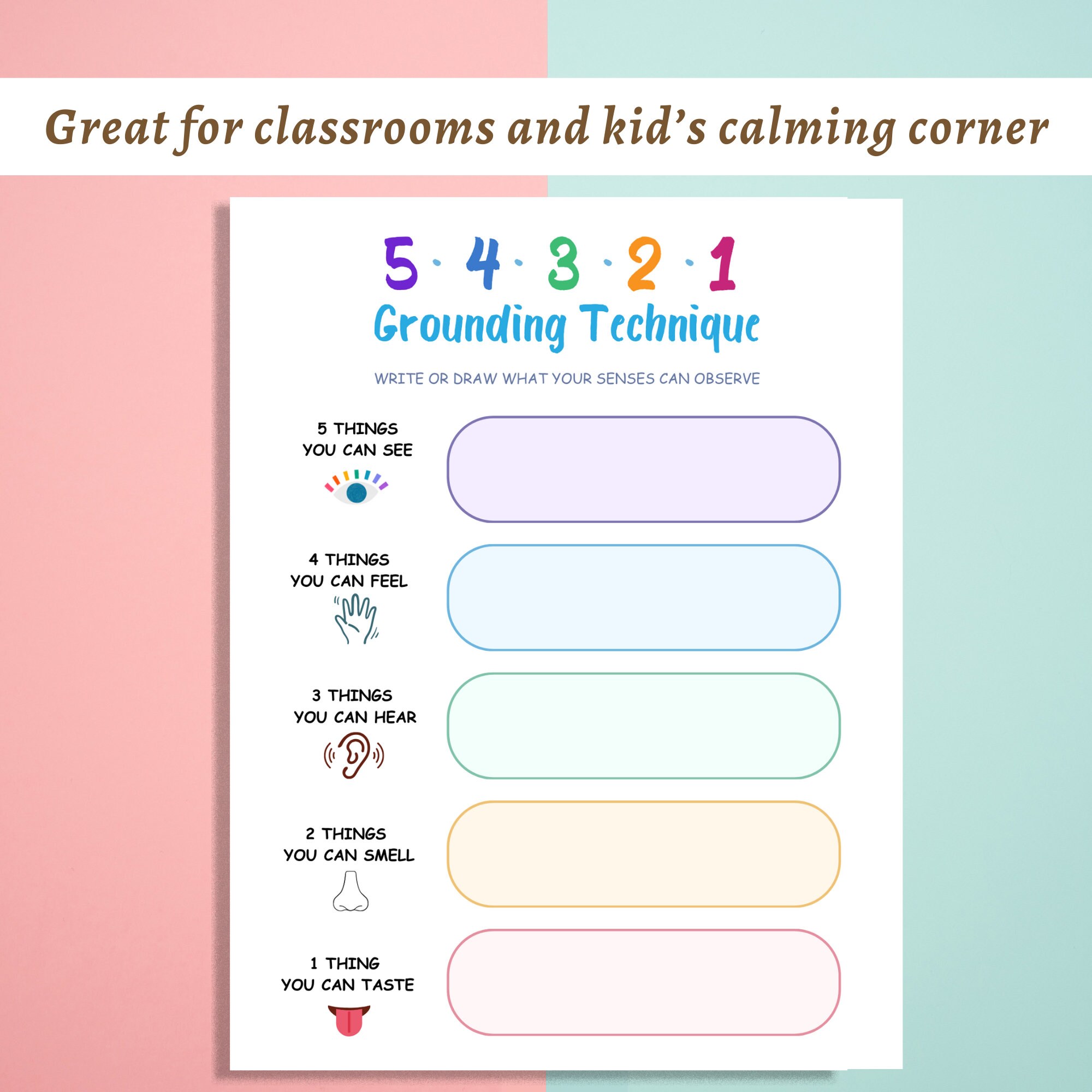 Grounding Technique Grounding Worksheet Kids Calm Down Corner Coping ...