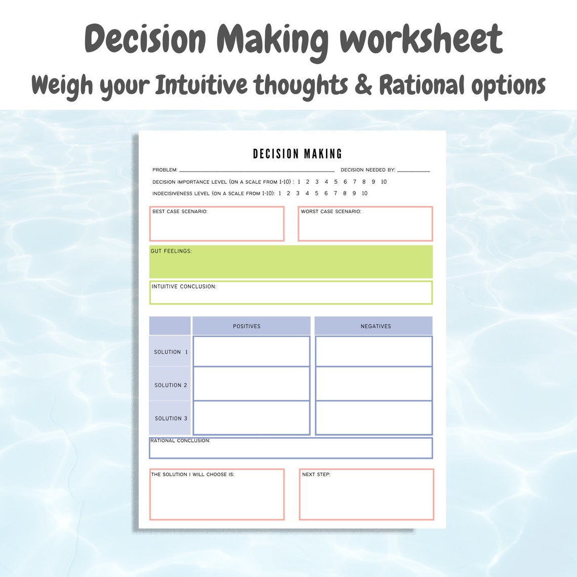 Make a Decision Worksheet Decision Making Indecisive Self - Etsy