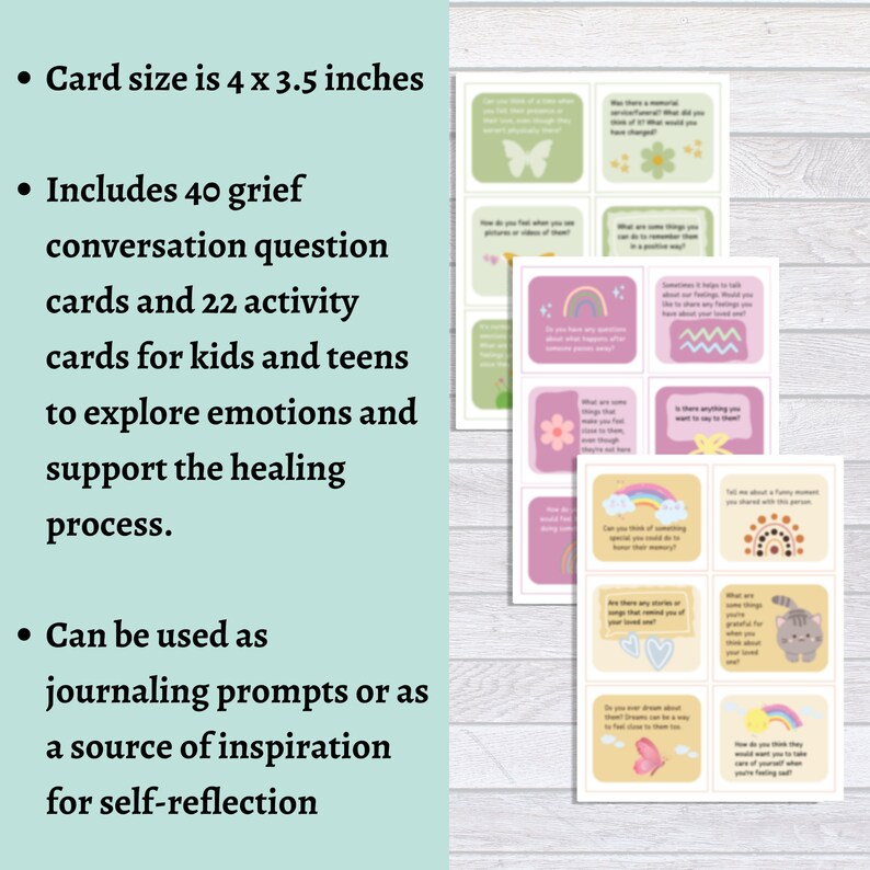 Grief Loss Conversation Questions Cards for Kids and Teens Therapist ...