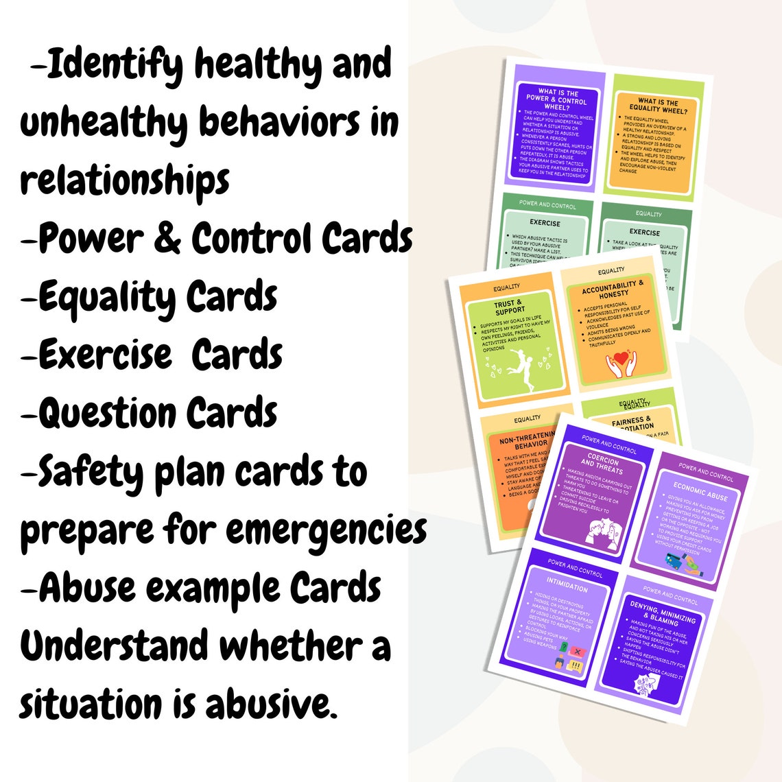 Power and Control and Equality Therapy Cards | Emotional Abuse, Toxic ...