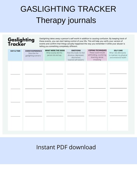 Gaslighting Tracker Diary Journal Printable Gaslight Abuse - Etsy