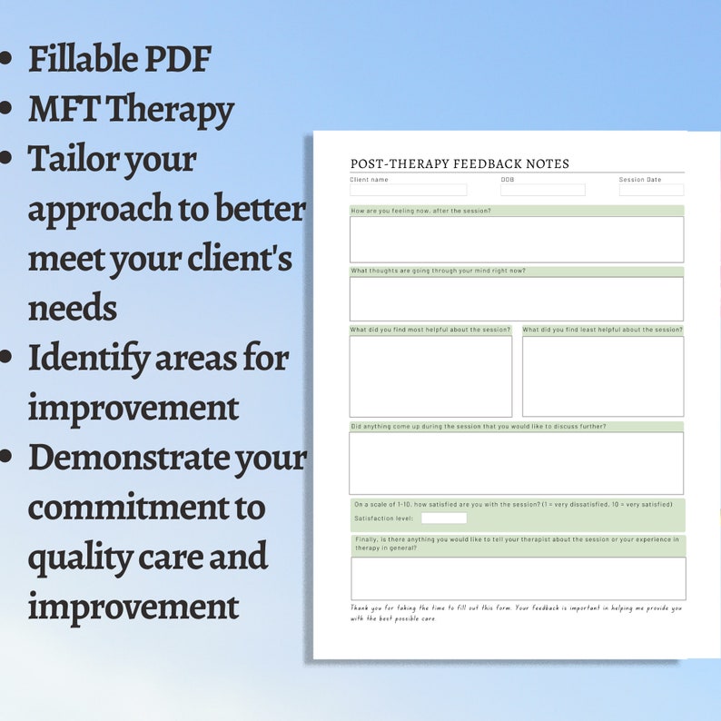 Client Feedback Form for Therapists | Counseling Session Tools | MFT ...