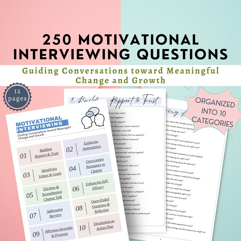 250 Motivational Interviewing MI (PDF) | Counseling Session Tools ...