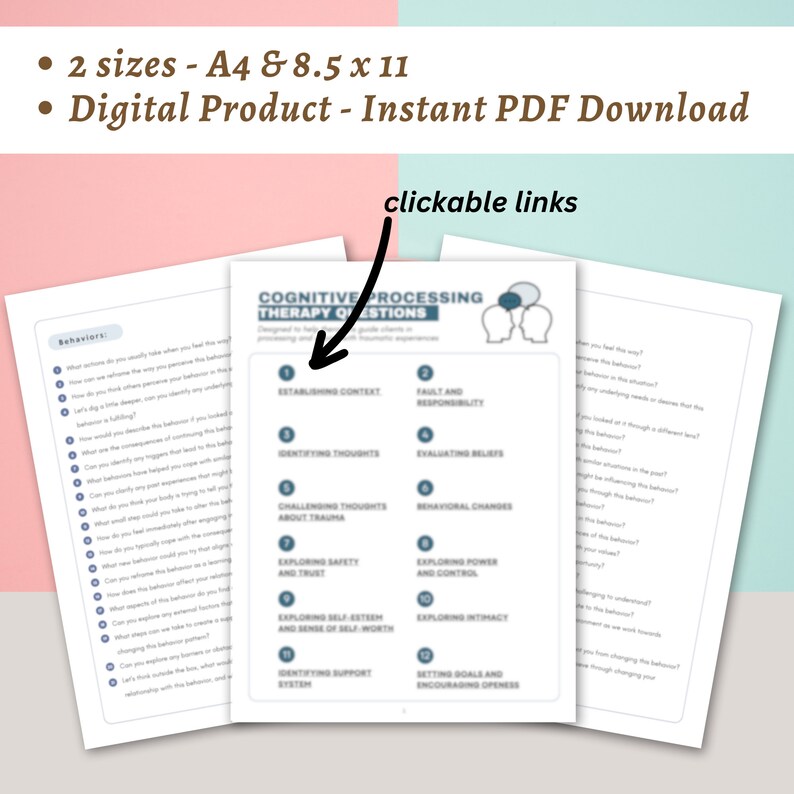 CPT Cognitive Processing Therapy Questions | Counseling Session Tools ...