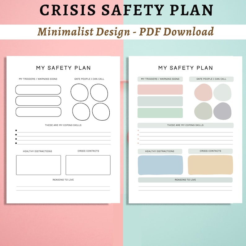 Crisis Safety Plan Worksheet | Mental Health Healing | Counseling ...