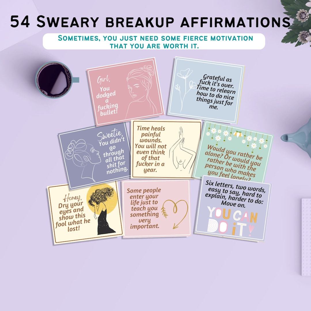 Sweary Breakup Affirmation Cheer up Cards Motivational Inspirational ...