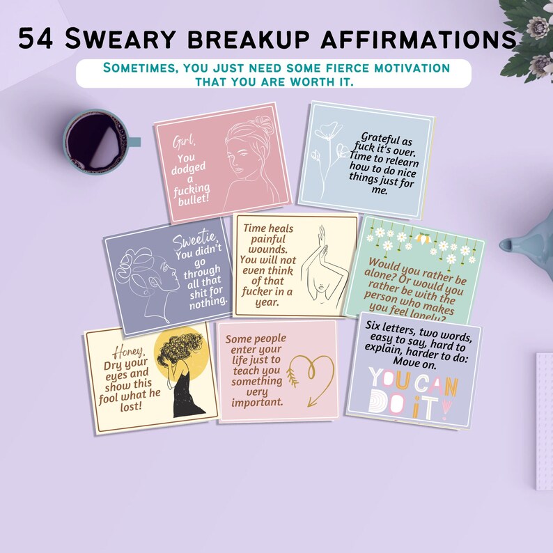 Sweary Breakup Affirmation Cheer up Cards Motivational Inspirational ...