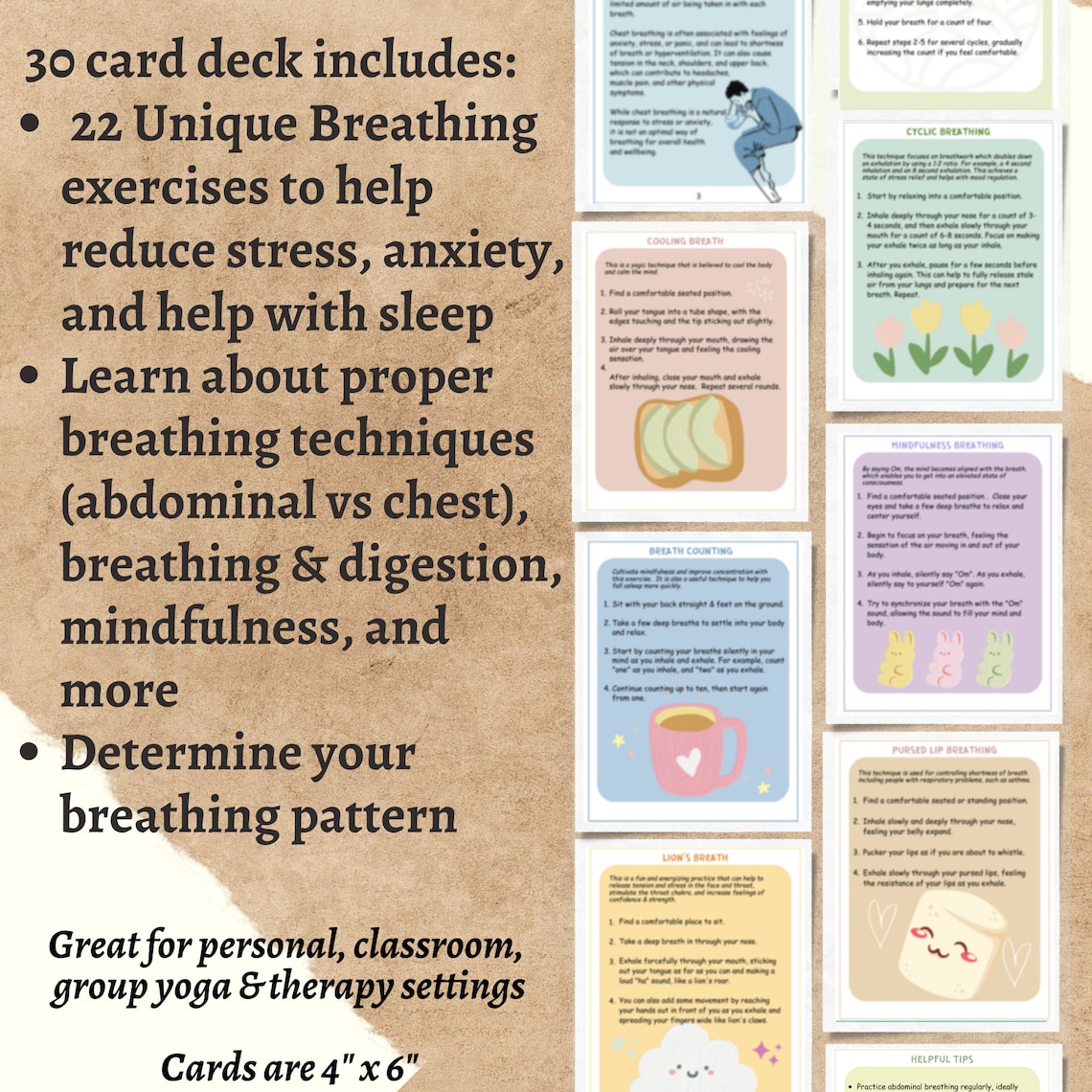 Calm Breathwork for Relaxation Cards | 30 Unique Printable Meditation ...
