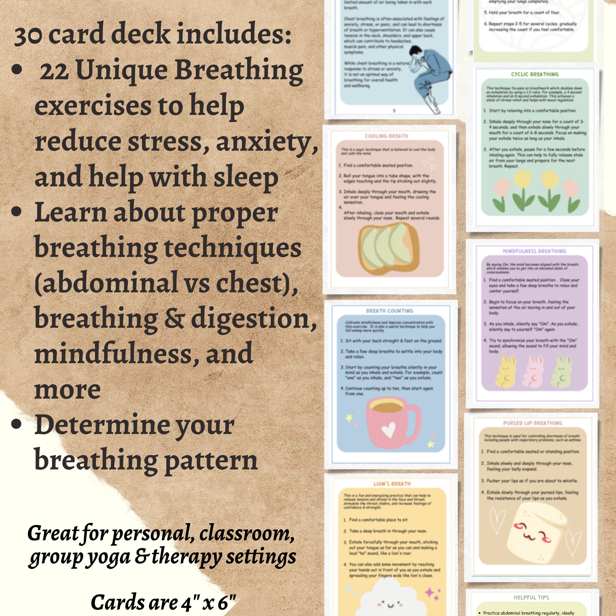 Calm Breathwork for Relaxation Cards | 30 Unique Printable Meditation ...
