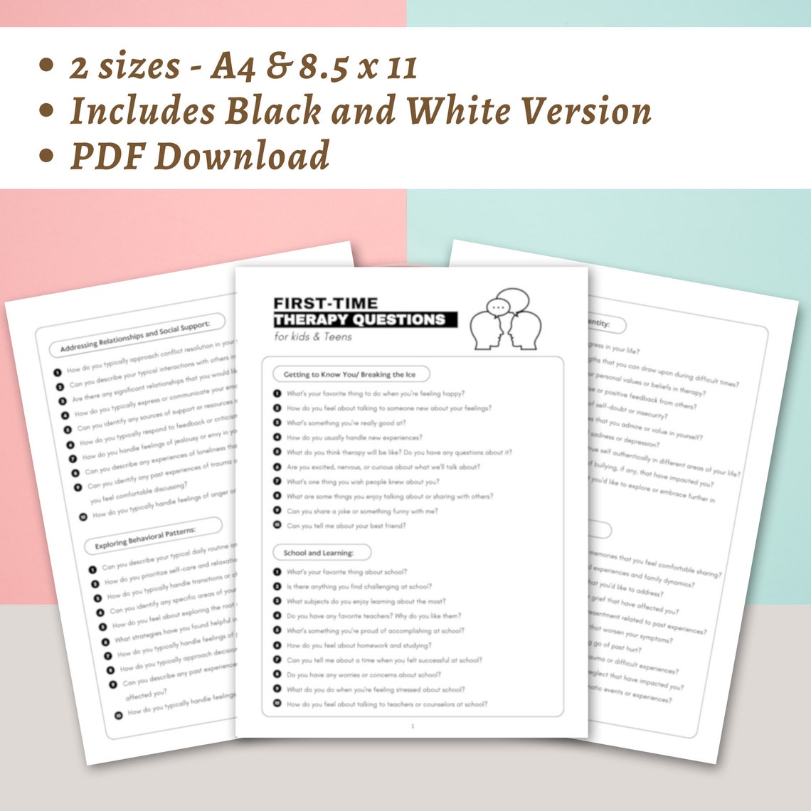 140 First Session Therapy Questions for Kids and Teens Therapists PDF ...