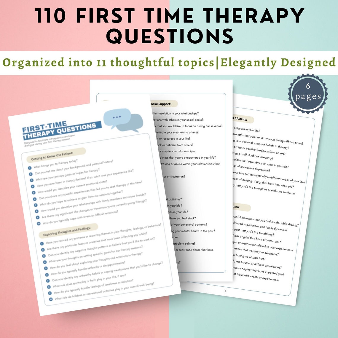 110 First Session Therapy Questions PDF | Counseling Session Tools ...