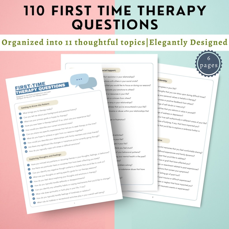 110 First Session Therapy Questions PDF | Counseling Session Tools ...