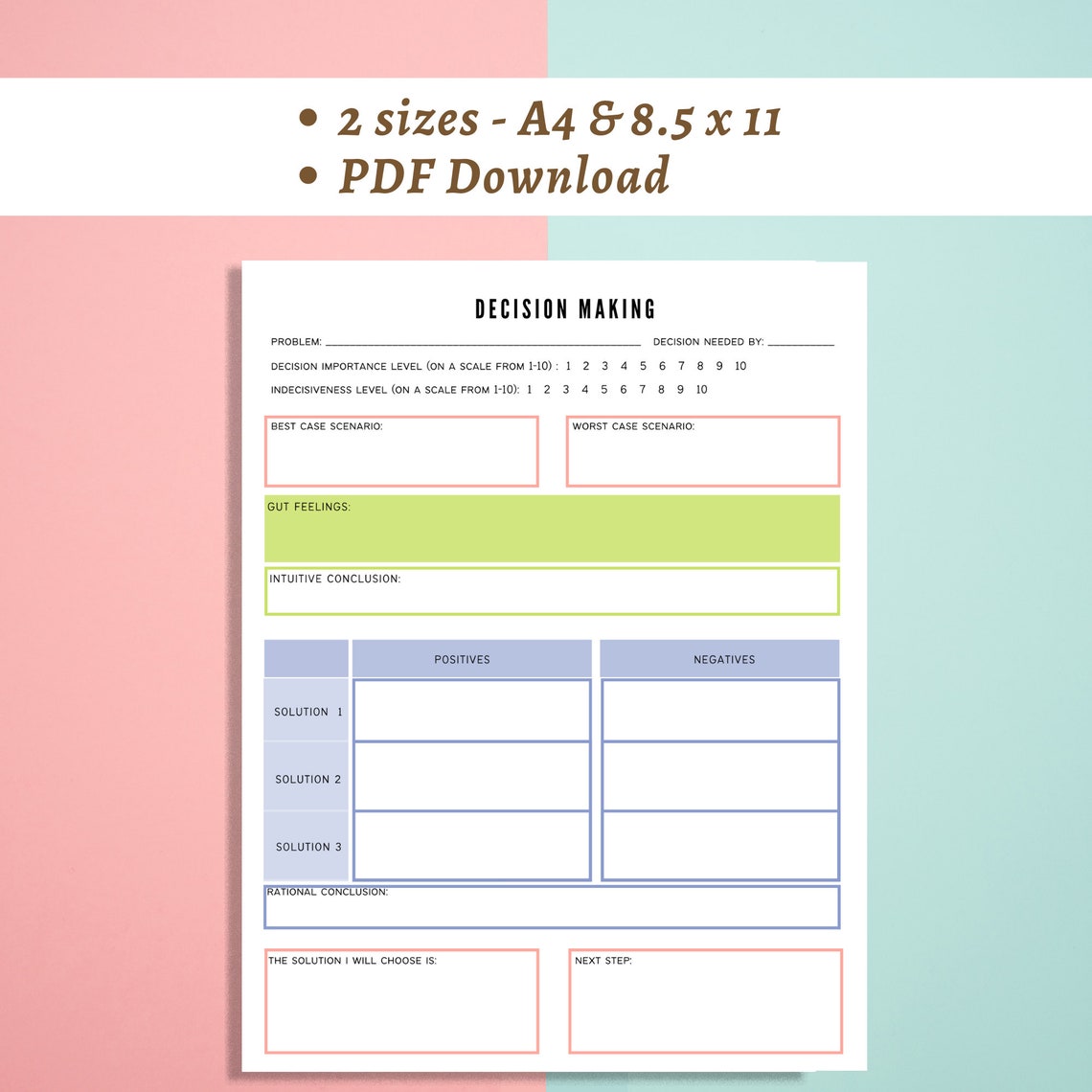 Make a Decision Worksheet | Decision Making, Indecisive, Self Esteem ...