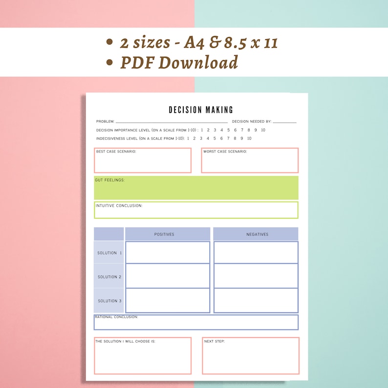 Make a Decision Worksheet Decision Making, Indecisive, Self Esteem ...