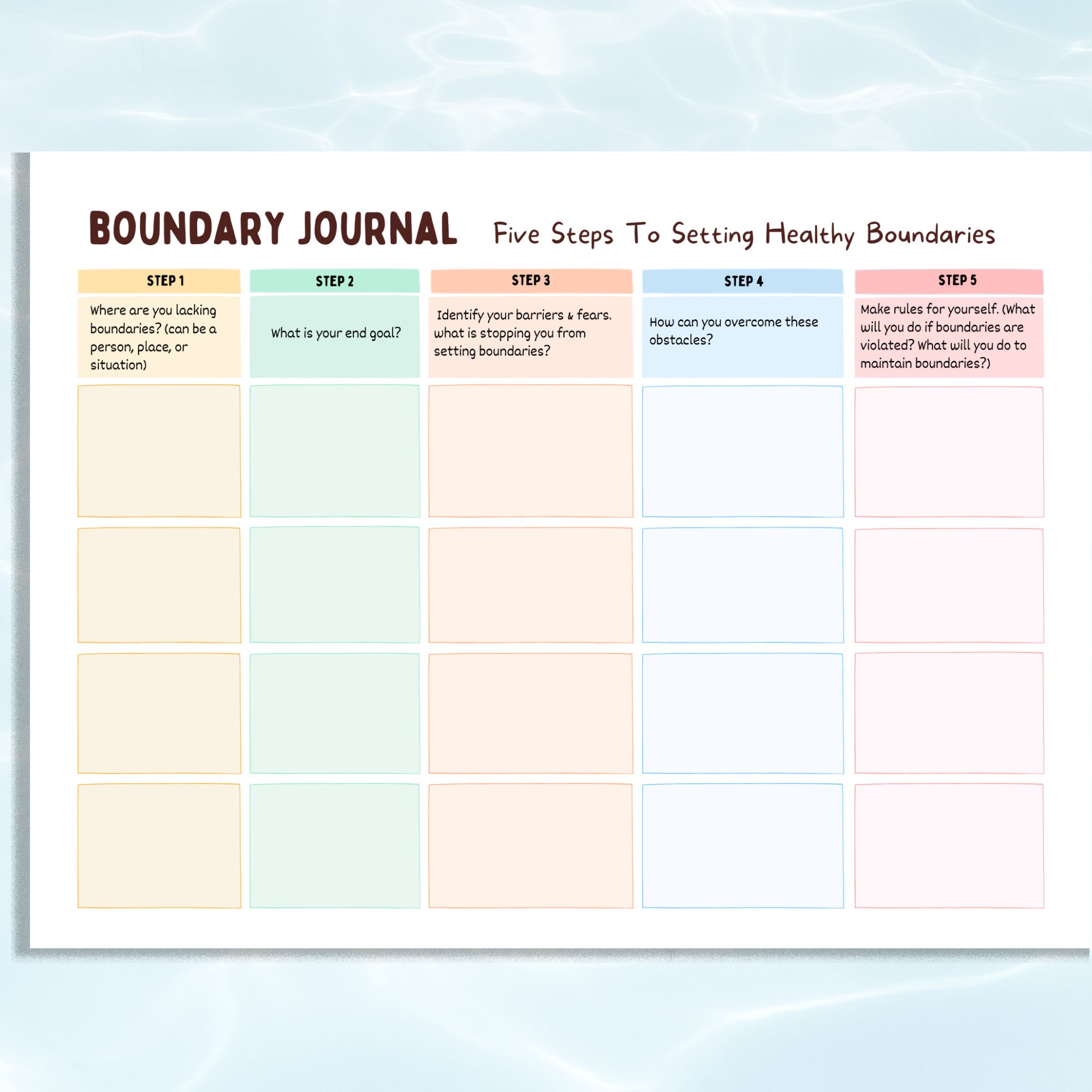 Personal Boundaries Journal Worksheet Print Workbook Journal Emotional ...