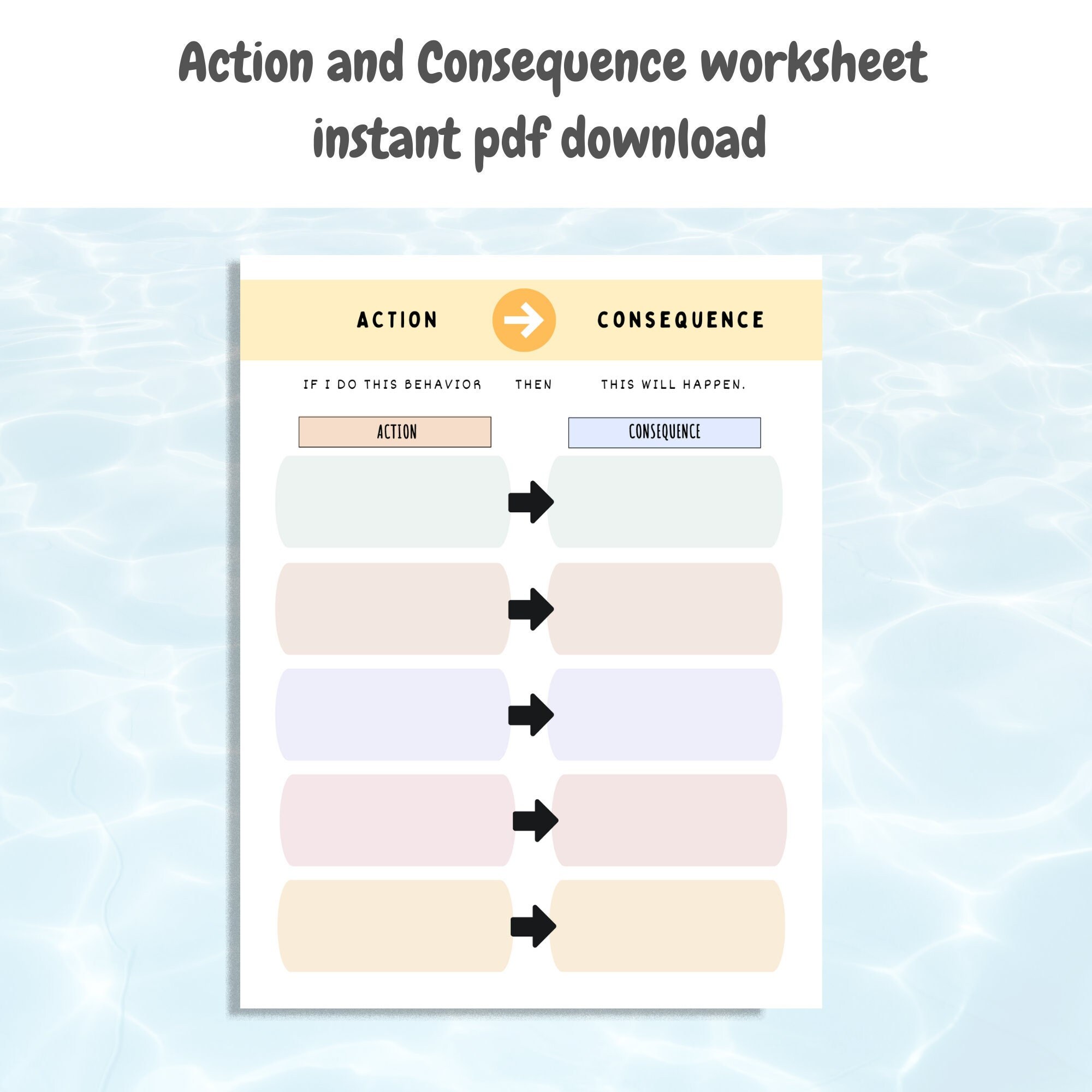 Action Consequence Worksheet | Mental Health Journal | Behavior Chart ...