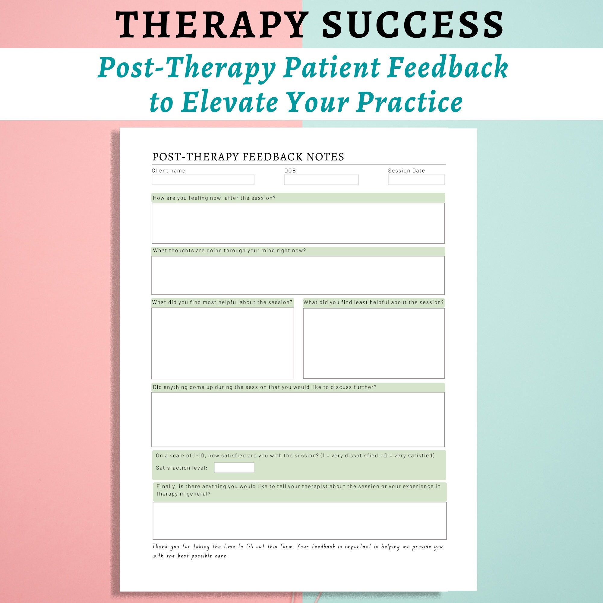 Client Feedback Form for Therapists | Counseling Session Tools | MFT ...
