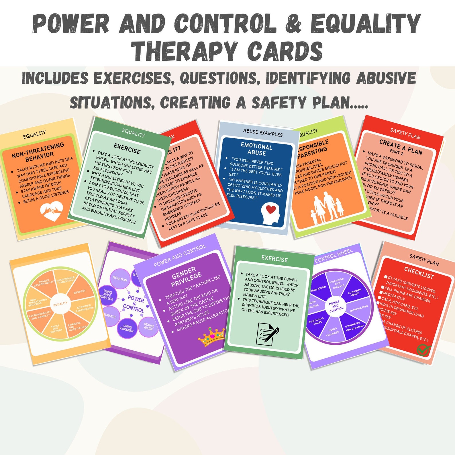 Power and Control and Equality Therapy Cards | Emotional Abuse, Toxic ...